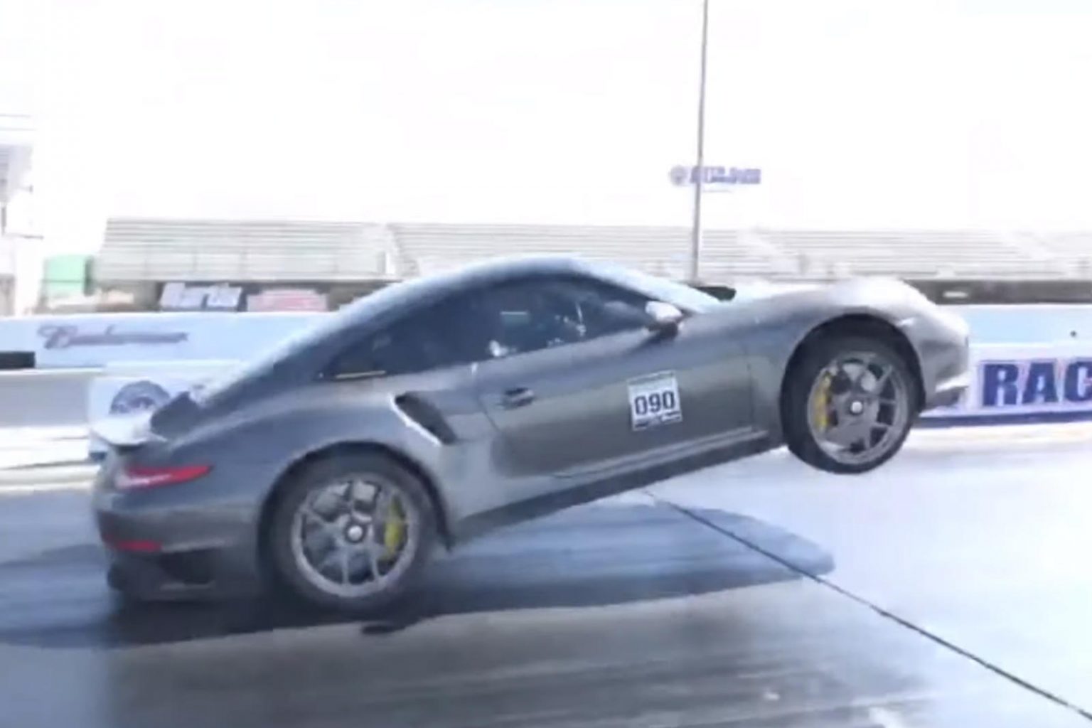 1,250 HP (932 kW) Porsche Turbo S Pulls Epic Wheelie At Drag Strip