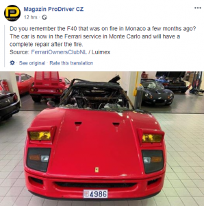 The Ferrari F40 That Burnt To A Crisp In Monaco Is Being Rebuilt